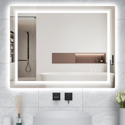 LED Bathroom Mirror with Touch Control 3 Color Modes Demister Anti-Fog ...