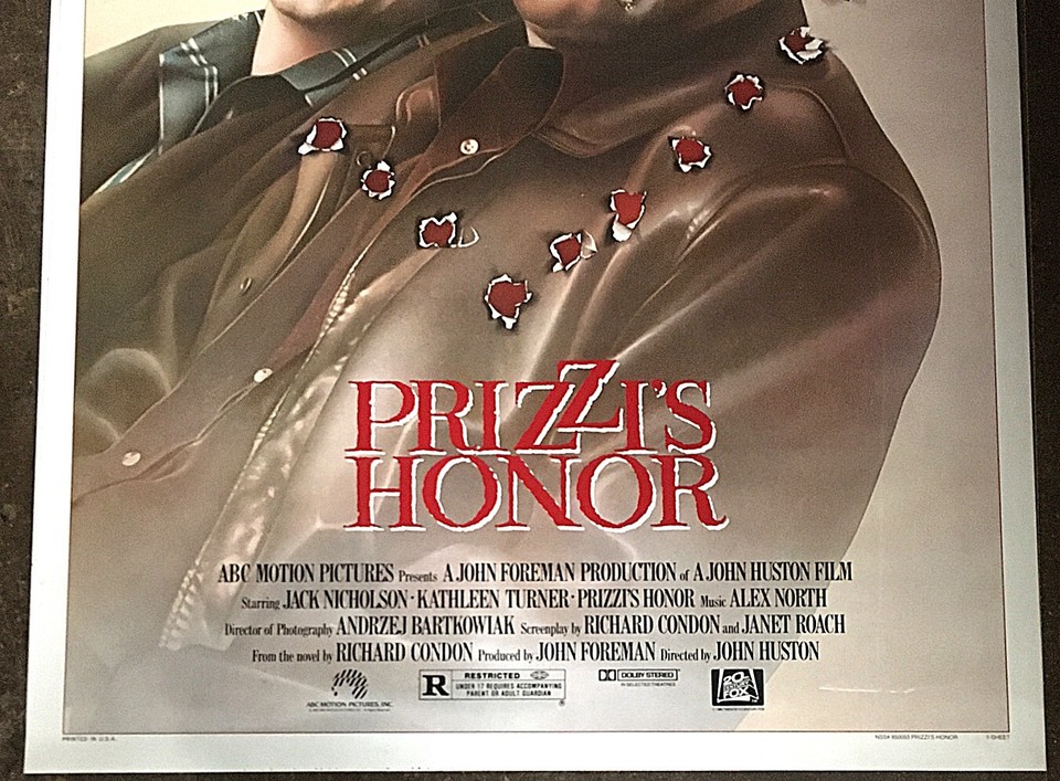 John Huston's PRIZZI'S HONOR 1985 ORIGINAL ROLLED MOVIE POSTER! JACK ...