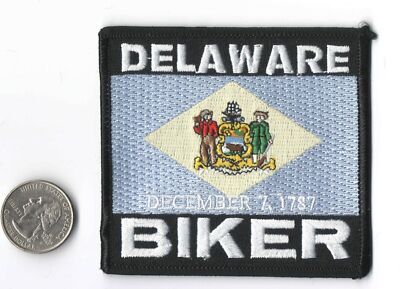 Delaware Biker - State Flag Iron On Sew On Embroidered Patch 3 1/2