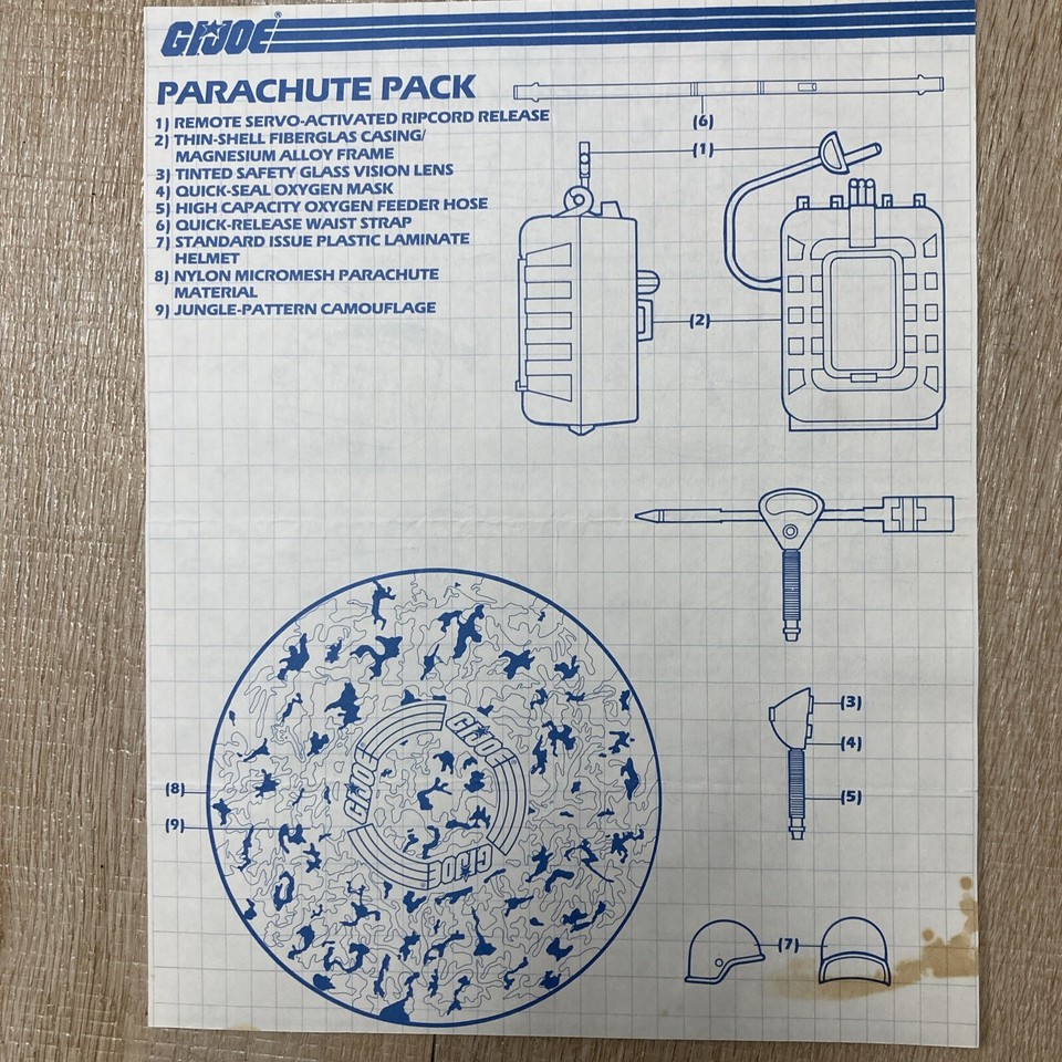 Hasbro 1984 parachute, Premium Instructions and blueprints, G.I. JOE | eBay