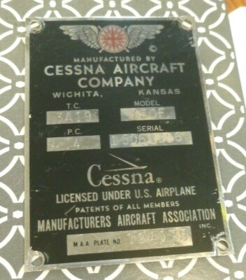 Cessna 150F Data Plate (Aircraft) | eBay UK