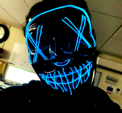 Blue LED Face Mask Halloween Scary Movie Cross Eye Light Up Halloween ...