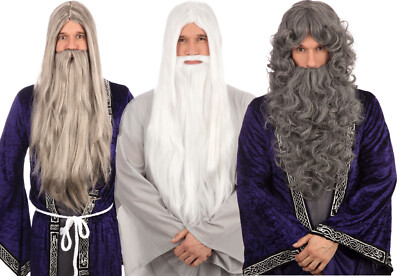 Grey White Christmas Monk Yoga Wizard Gandalf Dumbledore Long Wig Beard ...