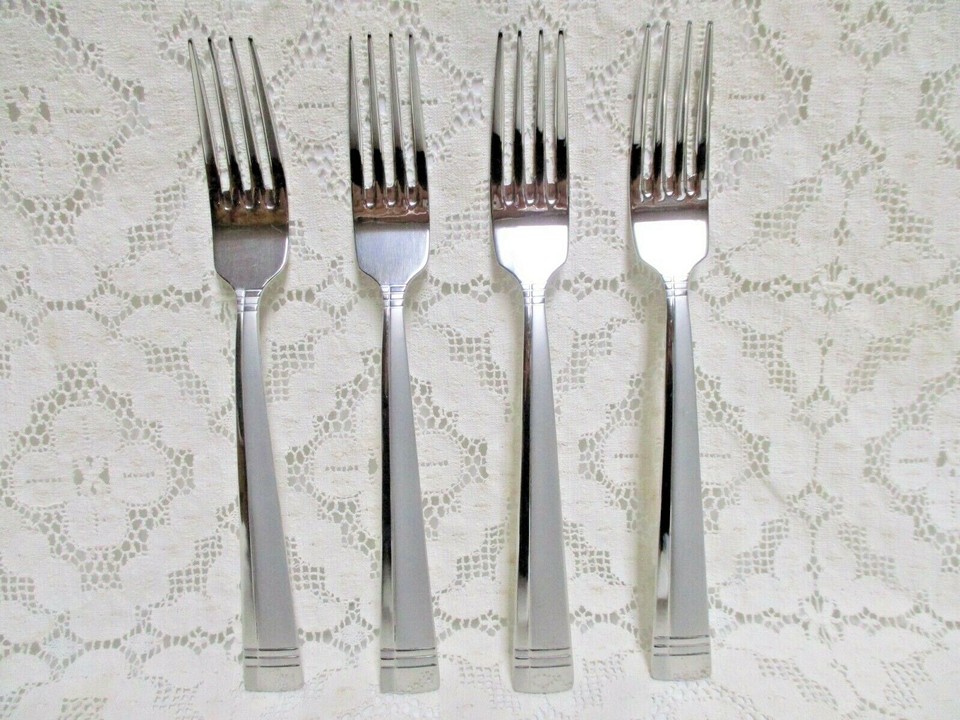 Oneida Amsterdam Dinner Forks 8 1/4" Stainless Flatware Frosted Accent New Set 4 | eBay