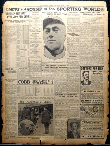 1908 Detroit Sports Page - Ty Cobb Single Handedly Defeats Chicago, Joe ...