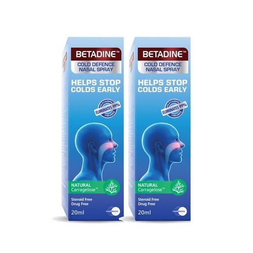 2x Betadine Adult Cold & Flu Defence Nasal Spray 20ml Helps Stop Colds ...