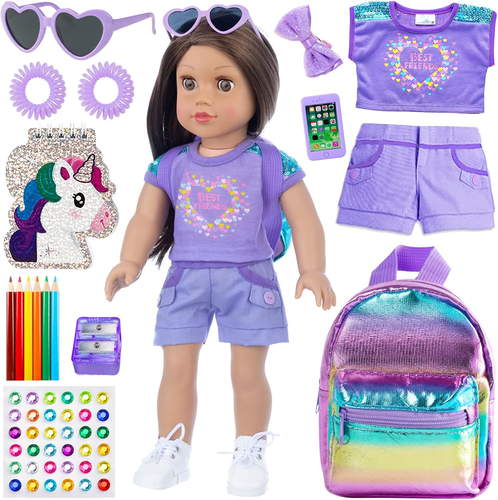 18 Inch Girl Doll Clothes & Accessories School Supplies Playset with ...