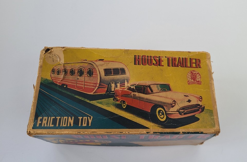 VINTAGE HOUSE TRAILER SSS JAPAN TIN FRICTION CAR TOY WITH BOX 1950'S | eBay