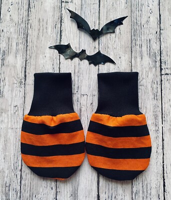 Spooky Halloween Stripes Newborn Mitts One Size | eBay