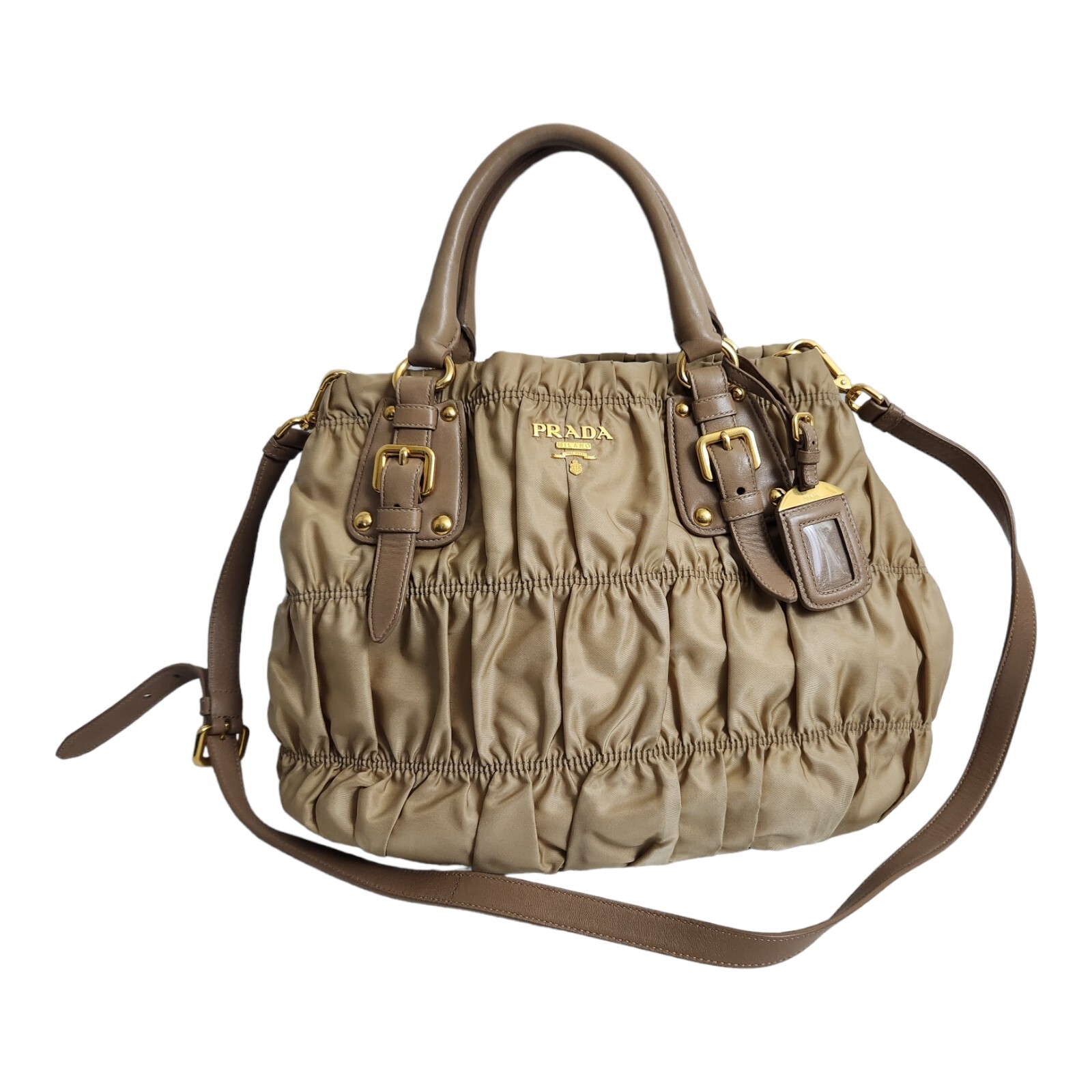 Prada Beige Tessuto Gaufre Ruched Shoulder Handbag | eBay