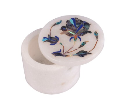2" Marble Box Abalone Shell Stone Inlay Work Handmade Flower Design ...