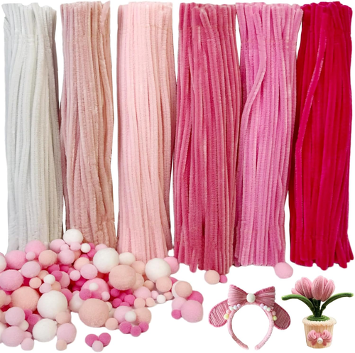 Pipe Cleaners,900+ Craft Supplies,Pink Pipe Cleaners Craft and Pink Pom ...