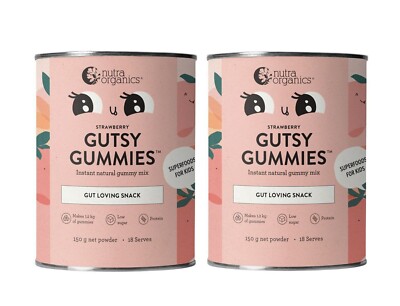 2 x Nutra Organics Gutsy Gummies Gut Loving Snack Strawberry 150g ...