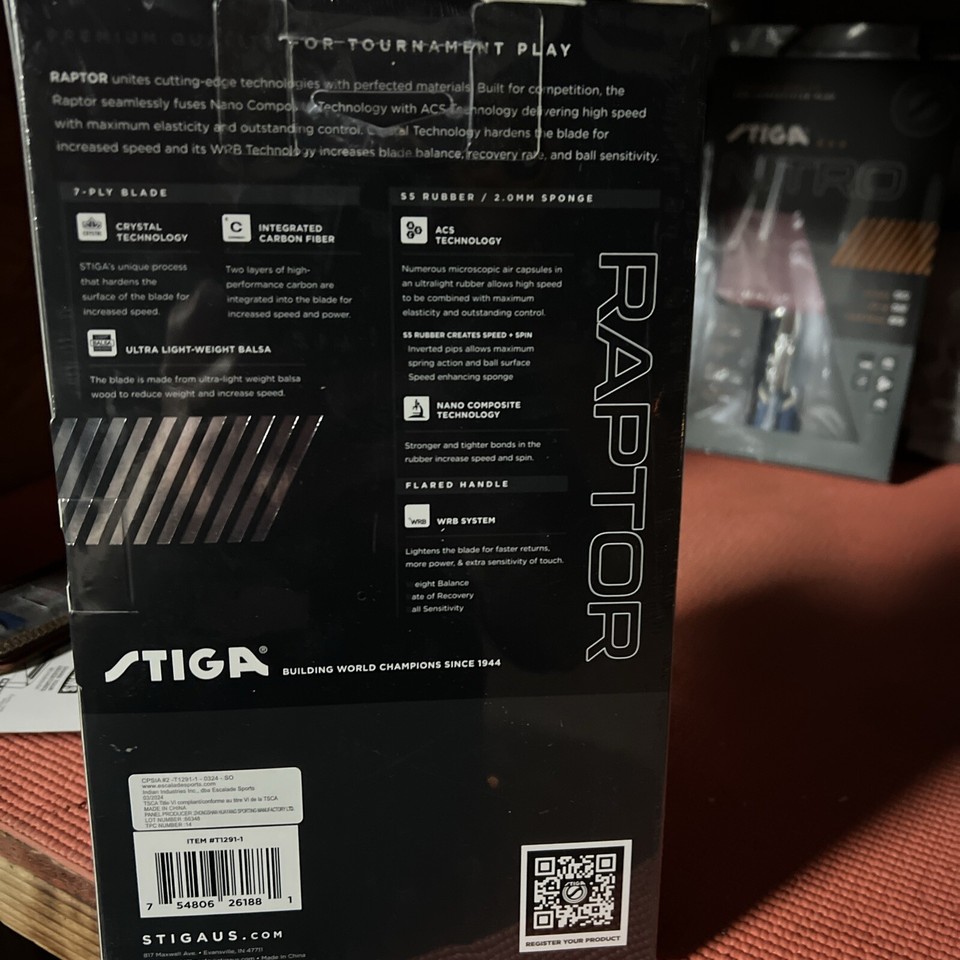 Stiga Raptor 7-Ply Extra Light Carbon/Balsa Ping Pong Paddle New ...