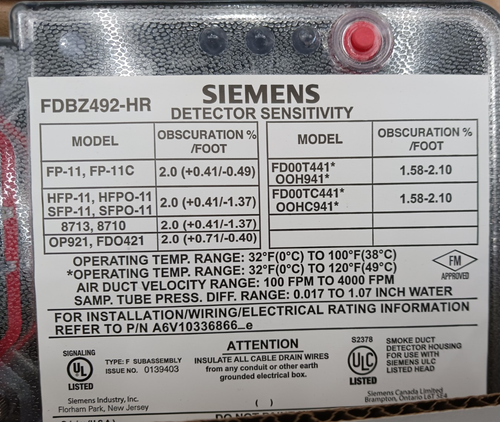 New Siemens FDBZ492-HR Duct Smoke Detector S54319-B23-A1 | eBay
