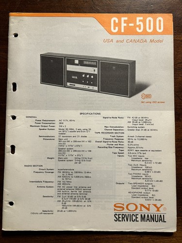 Sony CF-500 Cassette Corder Tape Recorder Service Manual Original ...