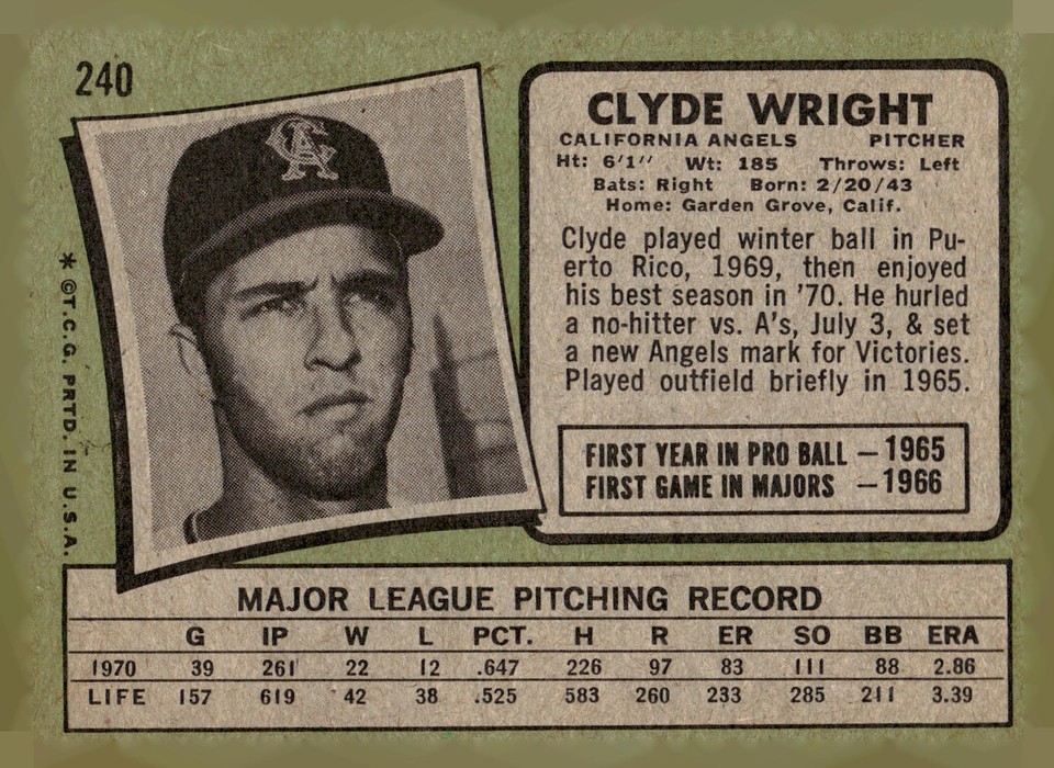 1971 Topps - #240 Clyde Wright EX | eBay