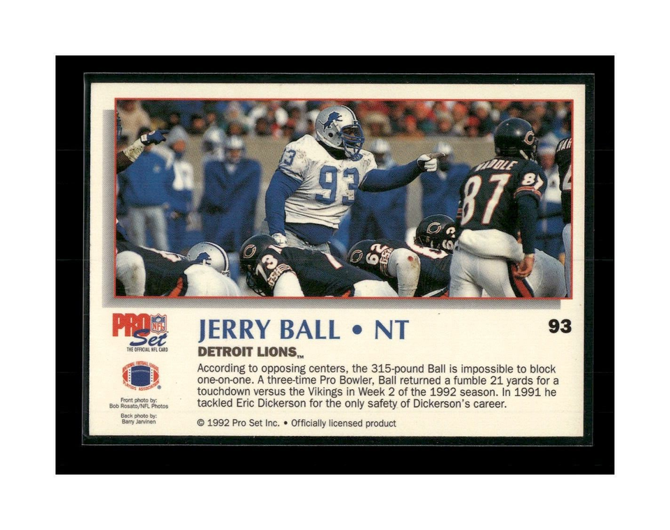 Jerry Ball 1992 Pro Set Power #93 Football LIONS | eBay