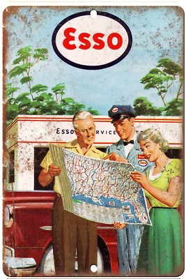 Tin Sign 8 x12 Esso Gas and Oil Station Full Service Retro Vintage ...