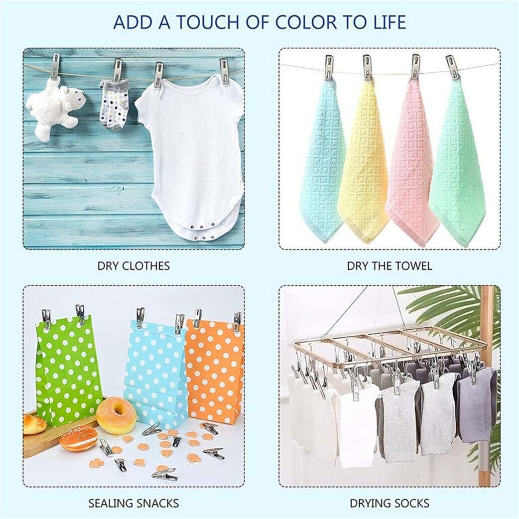 20 Clothes Pegs Extra Strong Wind Proof Stainless Steel Washing Line ...