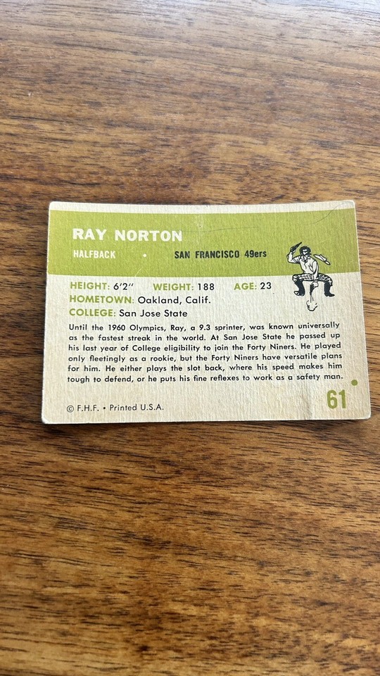1961 Fleer Ray Norton #61 San Francisco 49ers Football Card | eBay