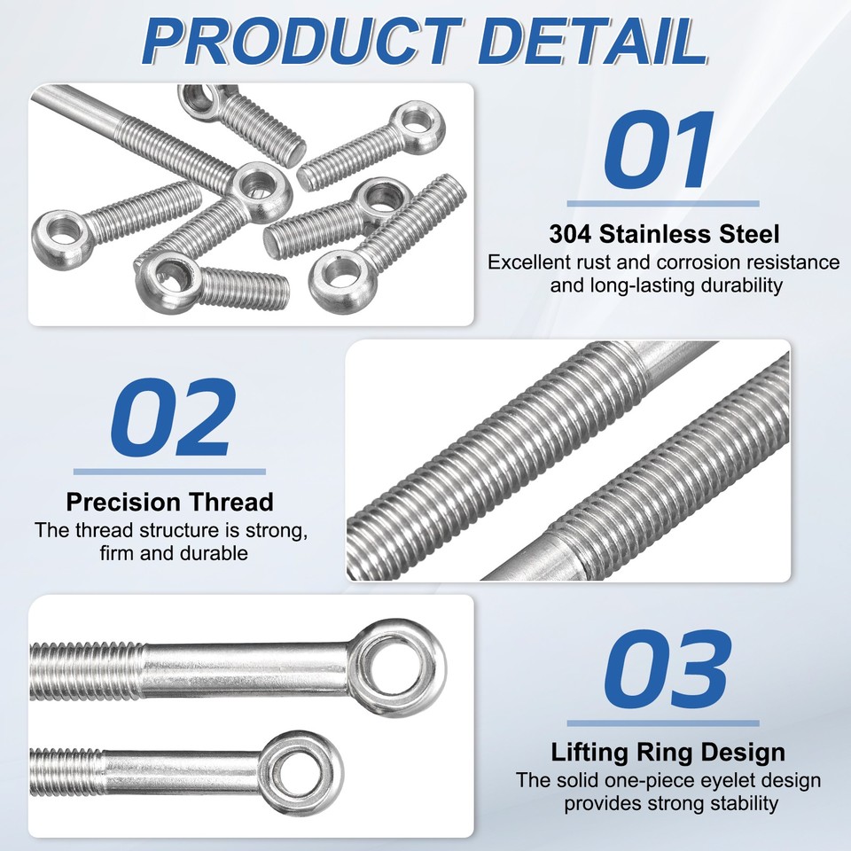 4Pcs M10 x 120mm Lifting Eye Bolts, Machinery Shoulder Swing Stainless ...