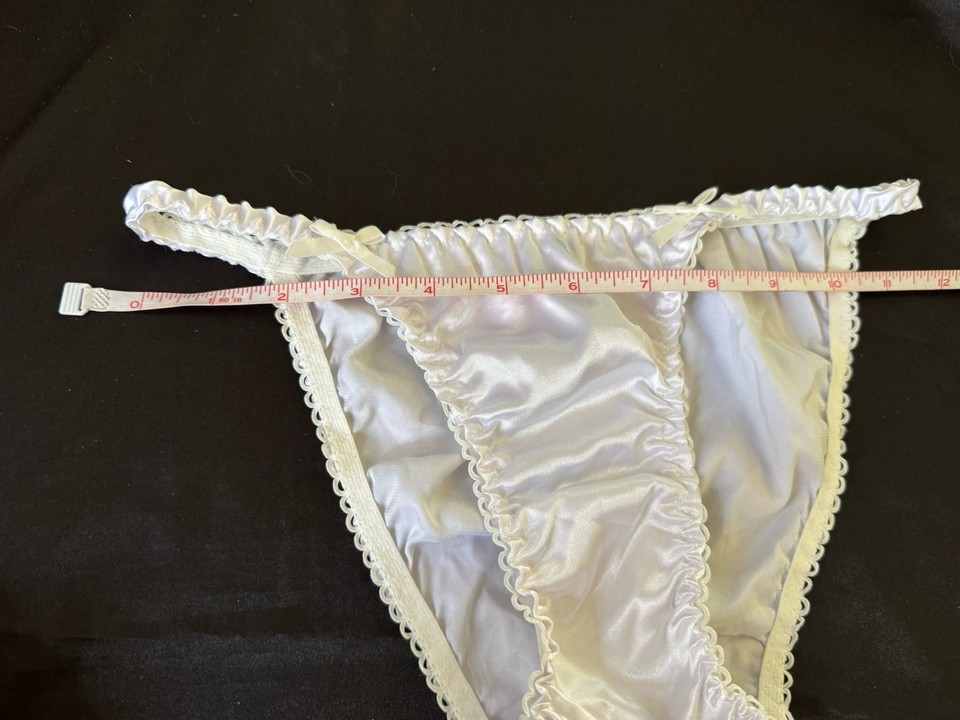 Vtg style Handmade Shiny Pure White S satin string bikini panties Satin ...