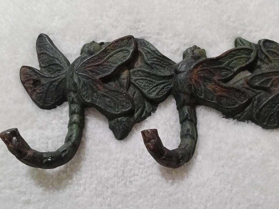 CAST IRON BROWN FINISH DRAGON FLY AND BUTTERFLY COAT HOOK (4 HOOKS ...