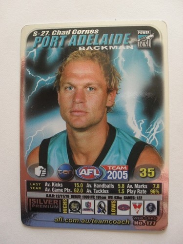 Port Adelaide Football Club Power Chad Cornes 2005 AFL TEAM COACH ...