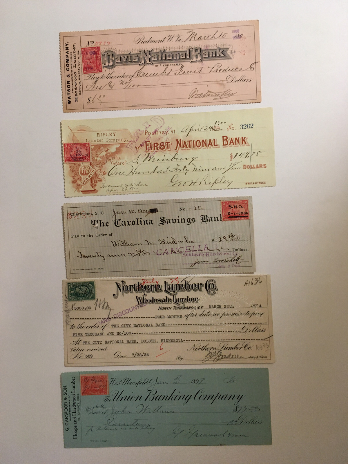 ( 5 ITEMS LOT ) LUMBER DEALERS DOC REVENUE STAMP BANK CHECK RECEIPT ...