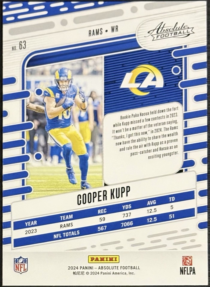 2024 Panini Absolute #63 Cooper Kupp Los Angeles Rams Football Card | eBay