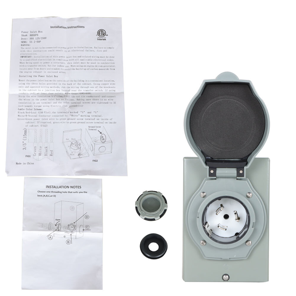 3Prong 50 Amp Generator Inlet Box NEMA SS2-50P Power Inlet Box for 125/ ...