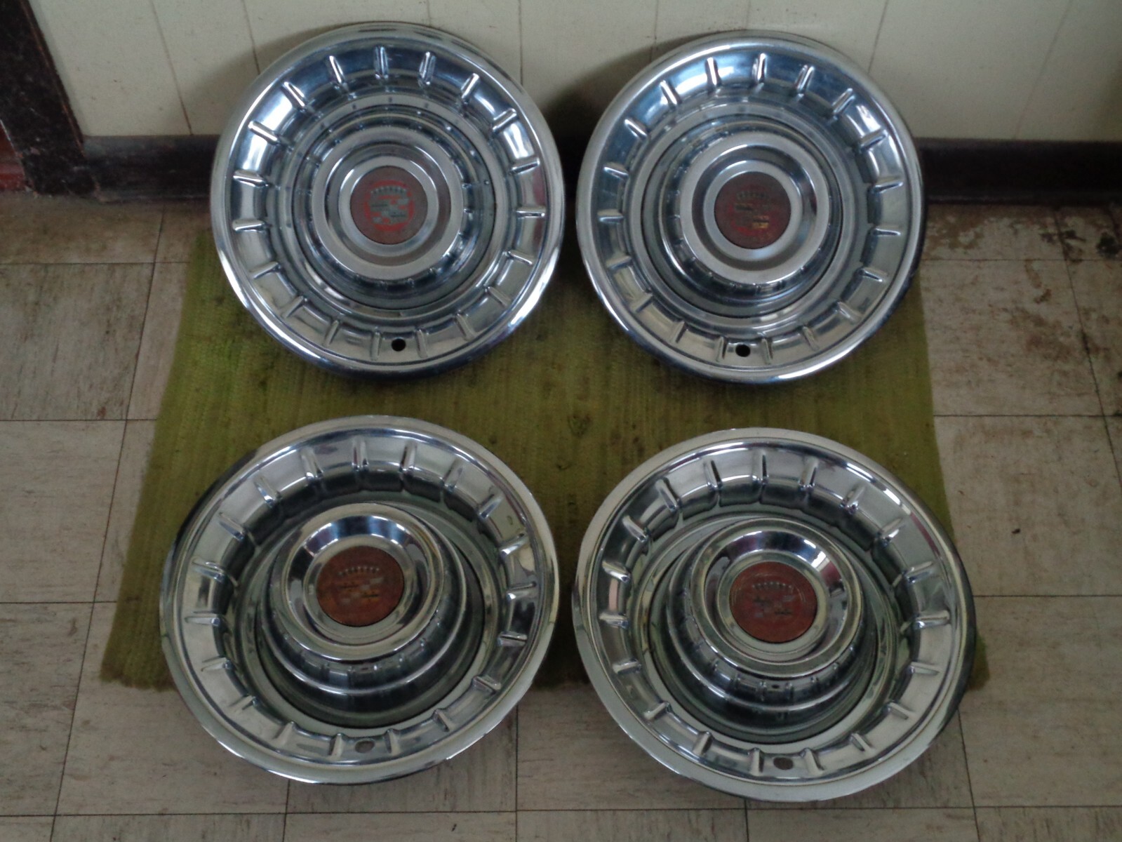 1956 Cadillac Hub Caps 15" Set of 4 Caddy Wheel Covers Hubcaps 56 ...