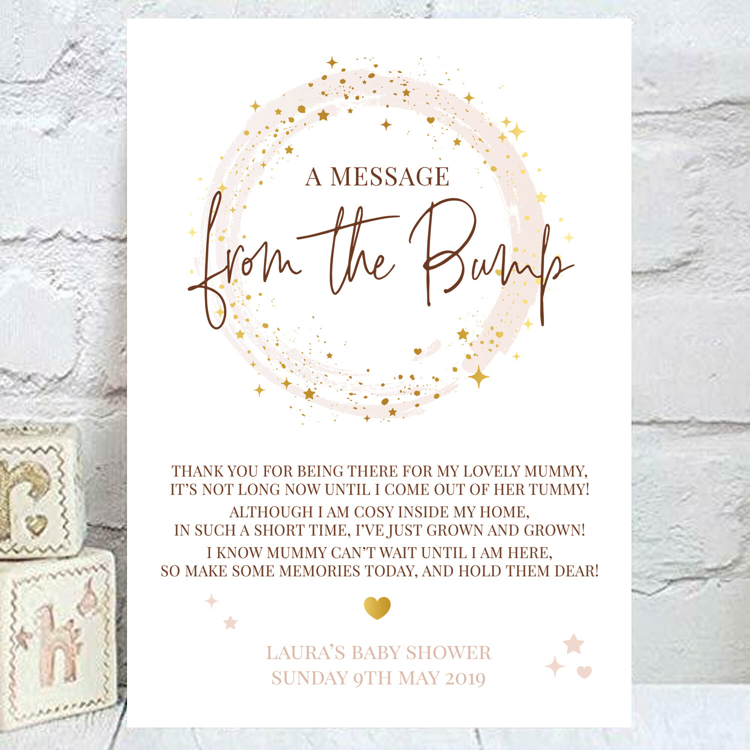 A Message From The Bump Baby Shower Sign Poem Gold Effect & Pink or ...