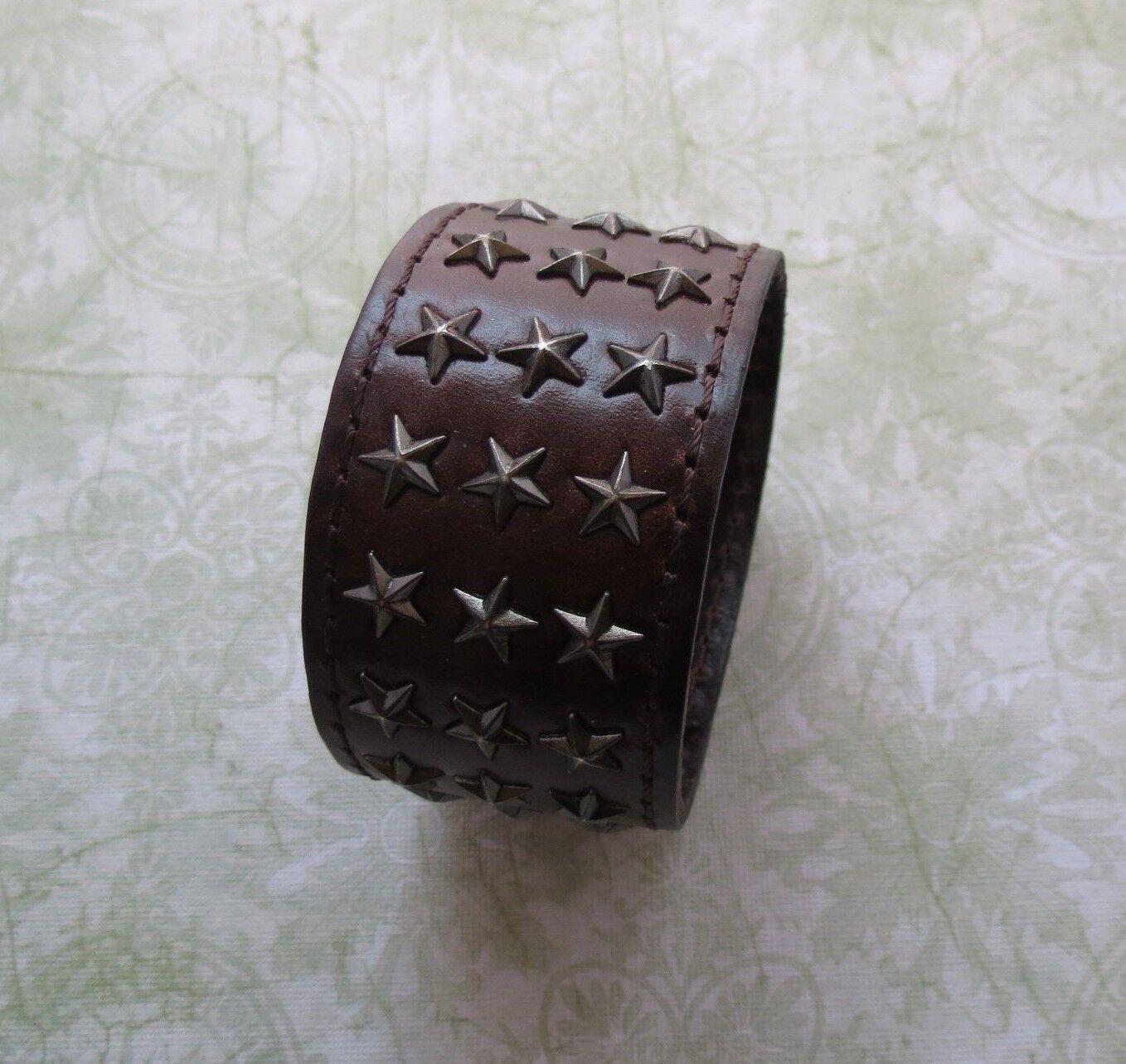 Urban Rustic Punk Genuine Brown Leather Wide Band Bracelet & Star ...