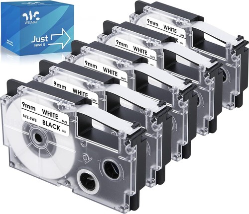 5PK Fits Casio KL-100 EZ Label Tape Cartridge XR9WE XR-9WE Black on ...