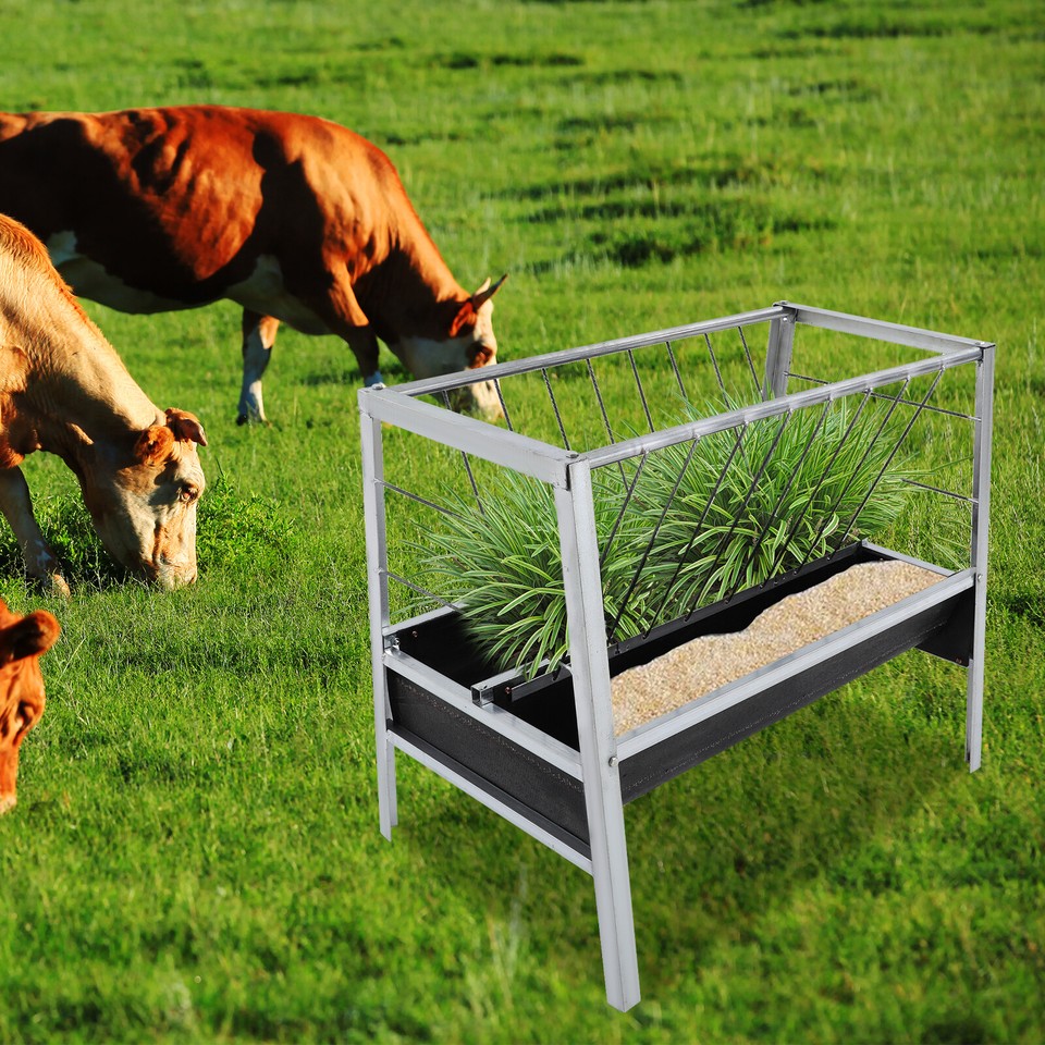 Livestock Feed Trough 2-in-1 Grain & Hay Feeder for Goats Sheep Large ...