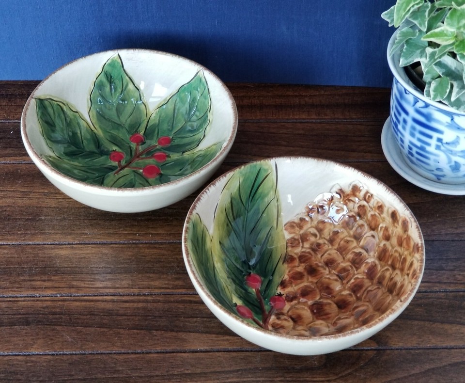 2 Dario Farrucci Designs Hand Crafted Painted Bowls Majolica Leaves ...