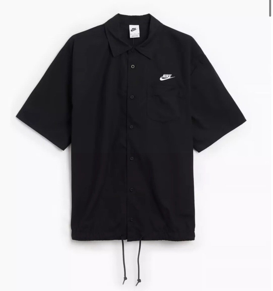 Nike Club Oxford Short-Sleeve Button-Up Shirt Black Men’s Medium FN3902 ...