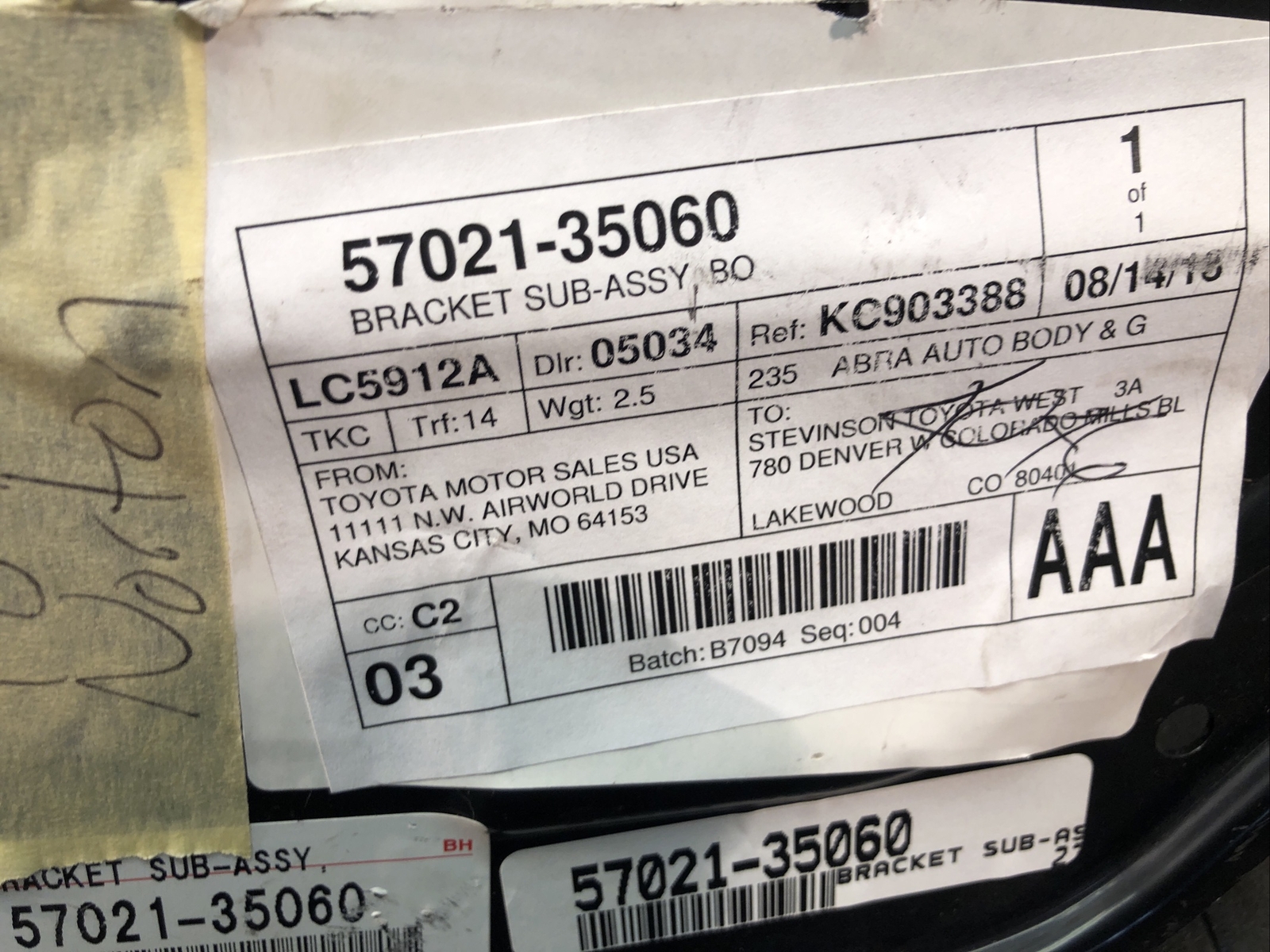 Genuine Toyota Mount Bracket 57021-35060 NEW STOCK ROOM PART!!! Sub ...