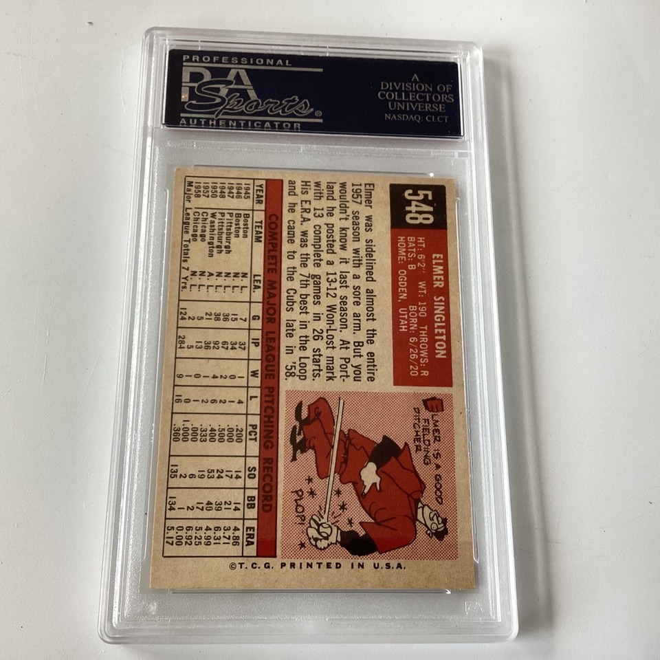 1959 Topps #548 Elmer Singleton Chicago Cubs Baseball PSA 6 - EX/MT. | eBay