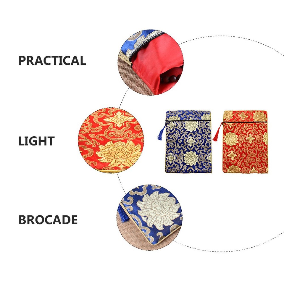 2 Pcs Chinese Pouch Silk Pouches Books Embroidery Bag Brocade Retro ...