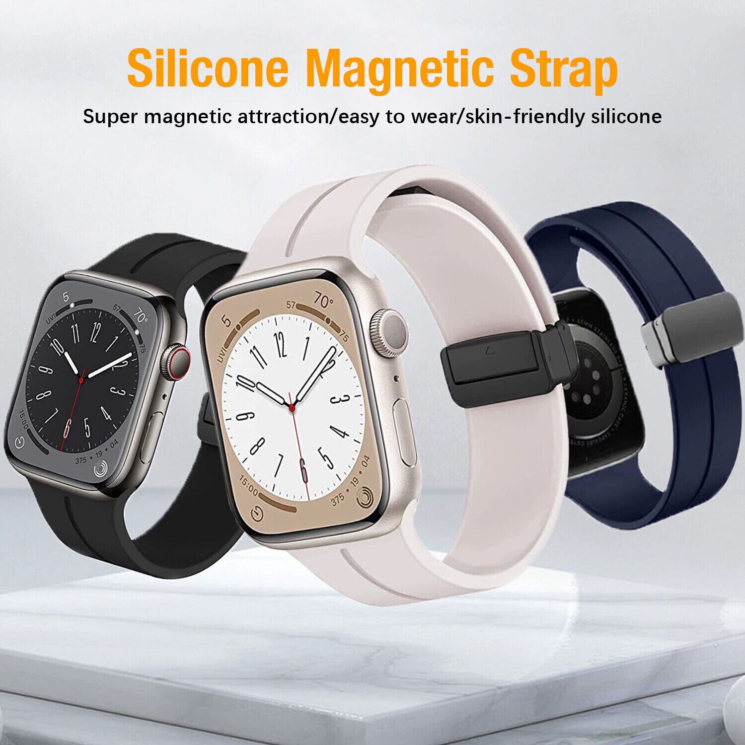 For Apple Watch Series 8 41mm Red Silicone Magnetic Link Loop Band ...