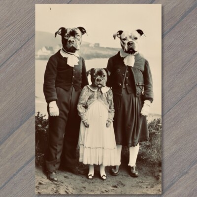 POSTCARD Weird Creepy Vintage Vibe Dog People Unreal Beach Unusual ...