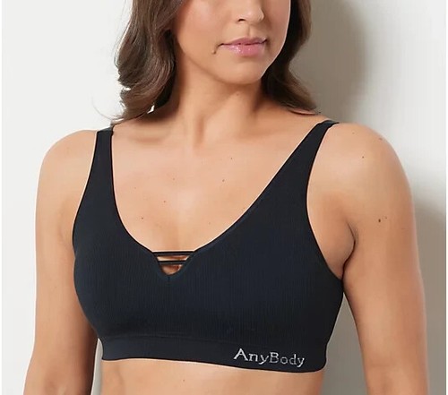 AnyBody Ribbed Seamless Wirefree Bra With Strap Detail,Jet Black Medium A458754 | eBay