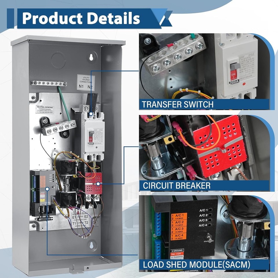 200 Amp Automatic Transfer Switch, 120/240V NEMA 3R Aluminum Enclosure ...