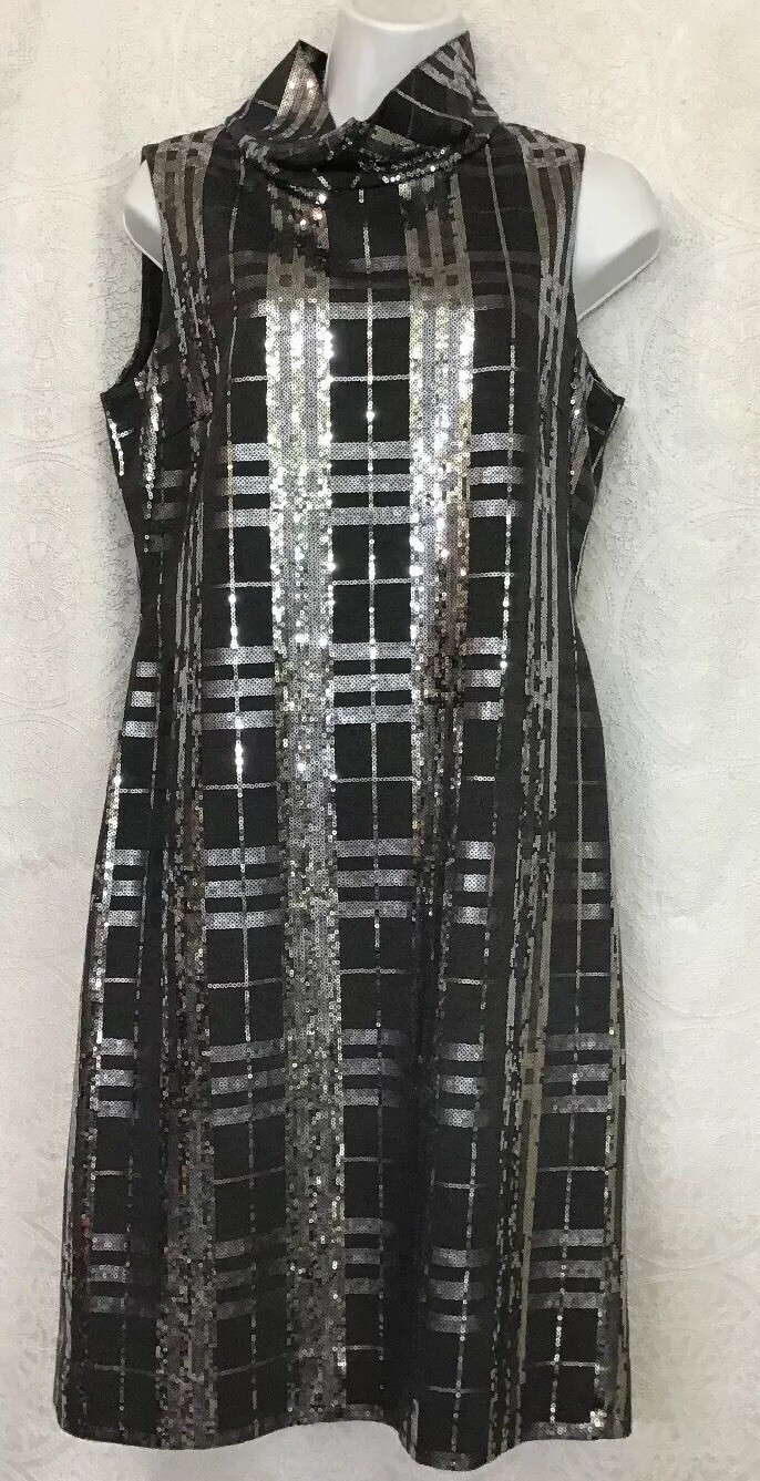 per se. Dress Gray Silver Sequined Designed Sleeveless Droop Neck Size ...