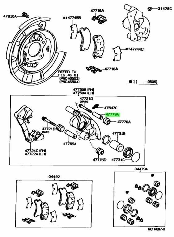 TOYOTA Genuine Bush Cylinder Slide No. 2 for Rear Disc Brake 47779 ...