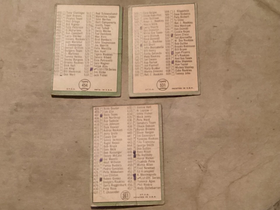 Lot (3) 1967 Topps Checklist: 5-6-7 High Numbers - Marked - Very Good ...