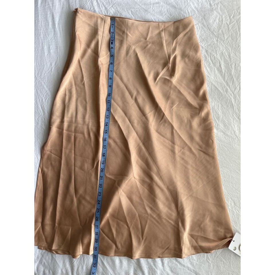 Commense Creamy Cappuccino Satin Midi Skirt with Side Slit Flowy A-Line ...